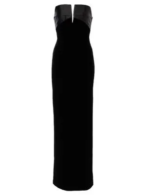 Roland Mouret Strapless Velvet Gown With Slit Detail - Black