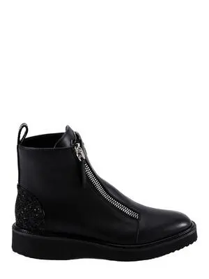 GIUSEPPE ZANOTTI Leather Glitter Panel Boots - Black