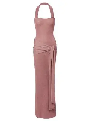 AYA MUSE Halter Neck Knitted Sequined Maxi Dress - Pink