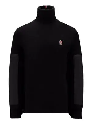 Moncler Wool High Neck Jumper With Contrasting Panels - Black