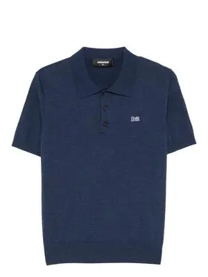 Dsquared2 Logo Embroidered Knitted Polo Shirt - Blue