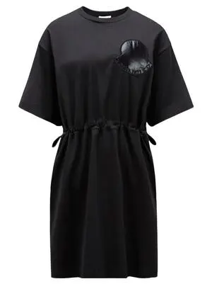 Moncler Cotton Dress With Drawstring Waist And Logo Detail - Black