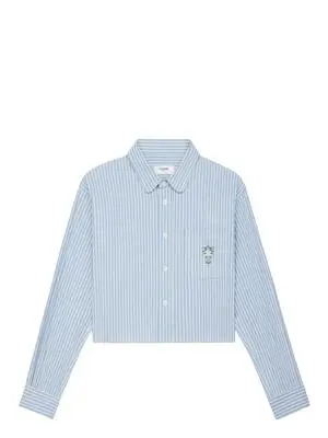 Celine Cropped Shirt In Hickory Striped Cotton - Blue