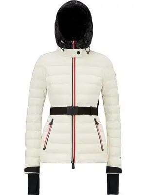 Moncler Bruche Short Down Jacket With Drawstring Hood And Belted Waist - White