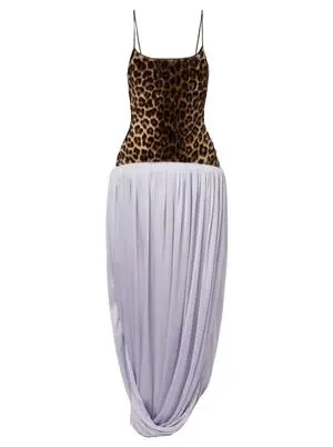 JACQUES WEI Leopard Print Draped Dress - Gray