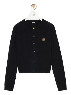 Loewe Logo Embroidered Crewneck Cardigan - Black