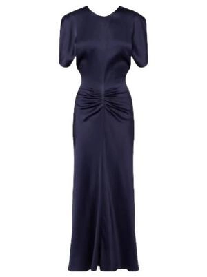 Victoria Beckham Bela Gathered Satin Midi Dress - Black