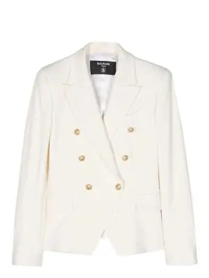 Balmain Embossed-button Double-breasted Blazer - White