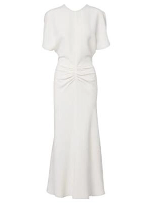 Victoria Beckham Victoria Beckham Bela Gathered Cady Midi Dress White