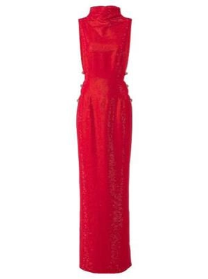 SELF-PORTRAIT Embellished Cutout Crêpe Gown - Red