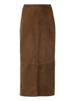 Vince Back Zip Pencil Skirt With Slit - Brown