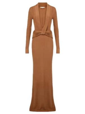 AYA MUSE Pleated Knitted Maxi Dress - Brown
