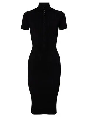 MUGLER Ribbed Knit Midi Dress - Black