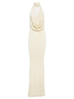 AYA MUSE Sequined Halterneck Maxi Dress - White