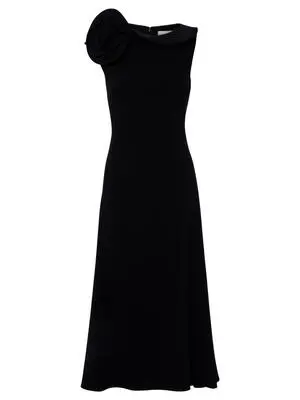 Roland Mouret Floral Appliqué Asymmetrical Midi Dress - Black
