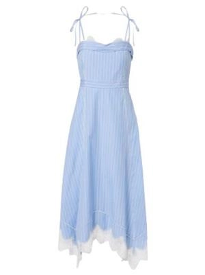 Simkhai Avaleigh Striped Cotton Midi Dress With Lace Trims - Blue