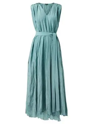 JOSEPH Pleated Belted V-neck Dress - Blue