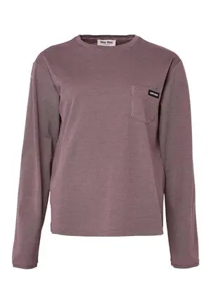 Miu Miu Long Sleeve Crewneck T-shirt With Pocket Detail - Gray