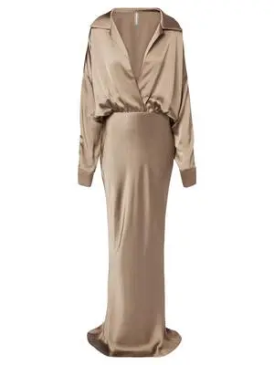 Norma Kamali Long-sleeved Gown With Draped Skirt - Brown