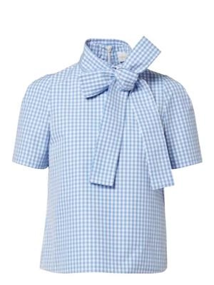 SHUSHU/TONG Gingham Cotton Bow Detail Top - Blue