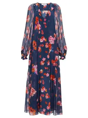 Dorothee Schumacher Floral Maxi Dress With Long Sleeves - Blue