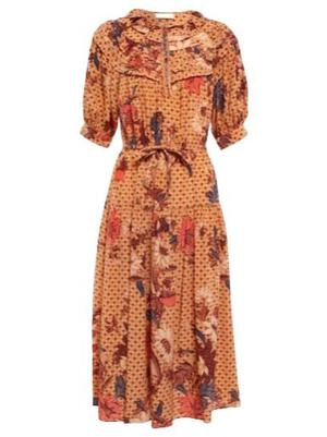 Ulla Johnson Printed Puff Sleeve Midi Dress - Brown