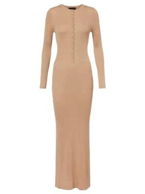 NILI LOTAN Maxi Dress With Button-down Front And Long Sleeves - Nude