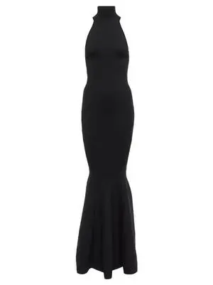 Nina Ricci High-neck Wool-blend Maxi Gown - Black