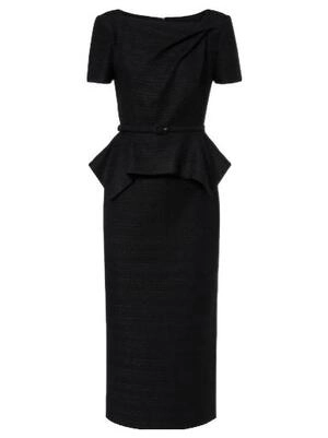 Roland Mouret Belted Peplum Bouclé Midi Dress - Black