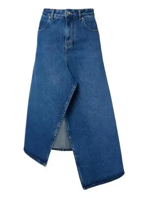Victoria Beckham Asymmetric Denim Midi Skirt - Blue