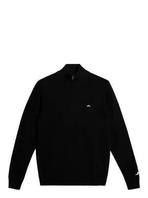 J. Lindeberg Half-zip Fine-knit Jumper With Logo Detail - Black