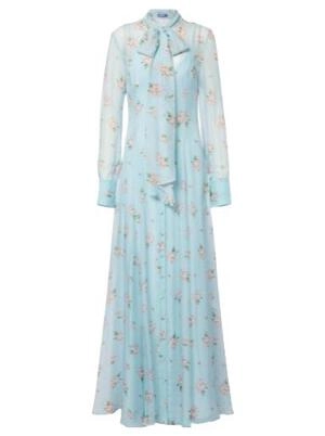 LEO Lilith Floral Chiffon Maxi Dress With Bow Detail - Blue