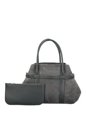 Loro Piana Top Handle Bag With Debossed Logo - Black