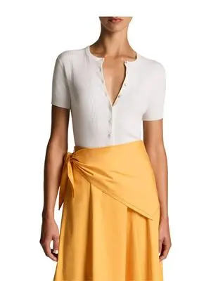 Vince Short-sleeve Ribbed Knit Cardigan With Covered Buttons - Optical White