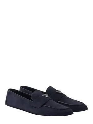 Prada Round Toe Loafers With Logo Detail - Blue