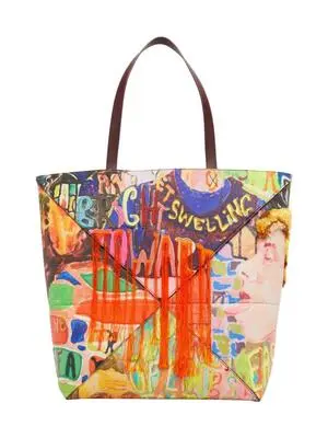 Loewe Patterned Shoulder Bag With Twin Top Handles And Fringe Detail - Multicolor