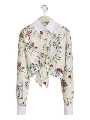 Dior Embroidered Cropped Blouse With Bow Detail - White