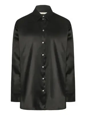 THE ROW Long Sleeve Silk Satin Shirt - Black