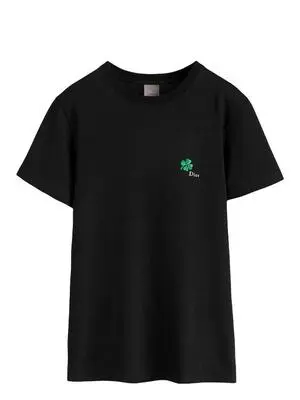 Dior T-shirt With Clover Embroidery, Regular Fit - Black