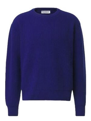 JIL SANDER Pure Wool Ribbed Crewneck Sweater - Blue
