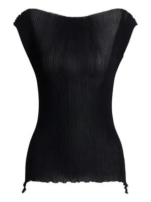Alberta Ferretti Ribbed Knit Sleeveless Boatneck Top - Black