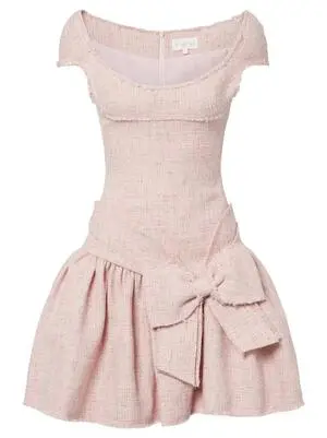 SHUSHU/TONG Distressed Tweed Mini Dress With Oversized Bow - No