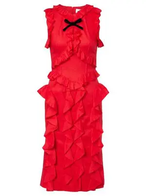 SHUSHU/TONG Ruffled Midi Dress With Bow Detail - Red