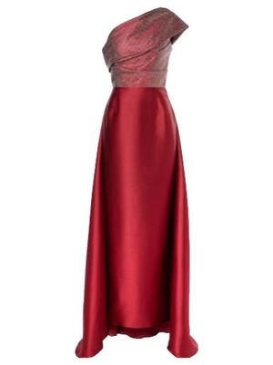 Solace Alba Embellished Draped Satin Gown - Red