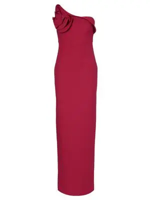 Roland Mouret One-shoulder Crêpe Maxi Dress With Floral Appliqu - Red