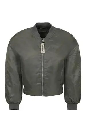Calvin Klein Ribbed Collar Long Sleeve Zip-up Jacket - Black