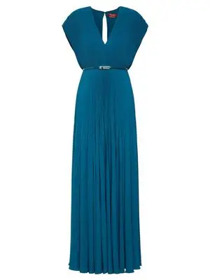 Max Mara Pleated V-neck Maxi Dress With Open Back - Blue