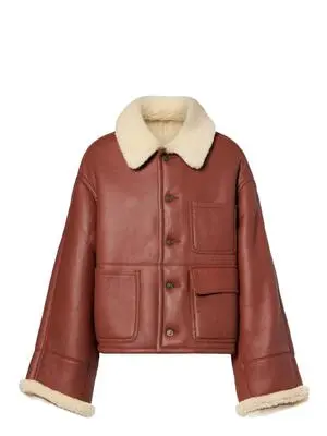 Victoria Beckham Leather Lapel Jacket - Brown