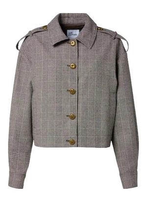 SELF-PORTRAIT Checked Cotton And Linen Jacket - Gray
