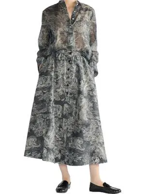 Dior Long Sleeve Graphic Print Blouse - Gray